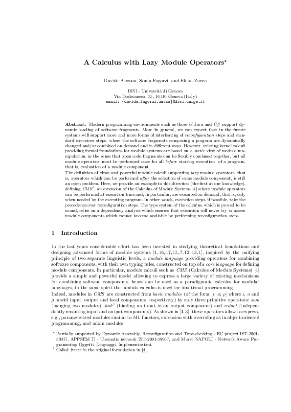 (PDF) A Calculus with Lazy Module Operators | Elena Zucca - Academia.edu