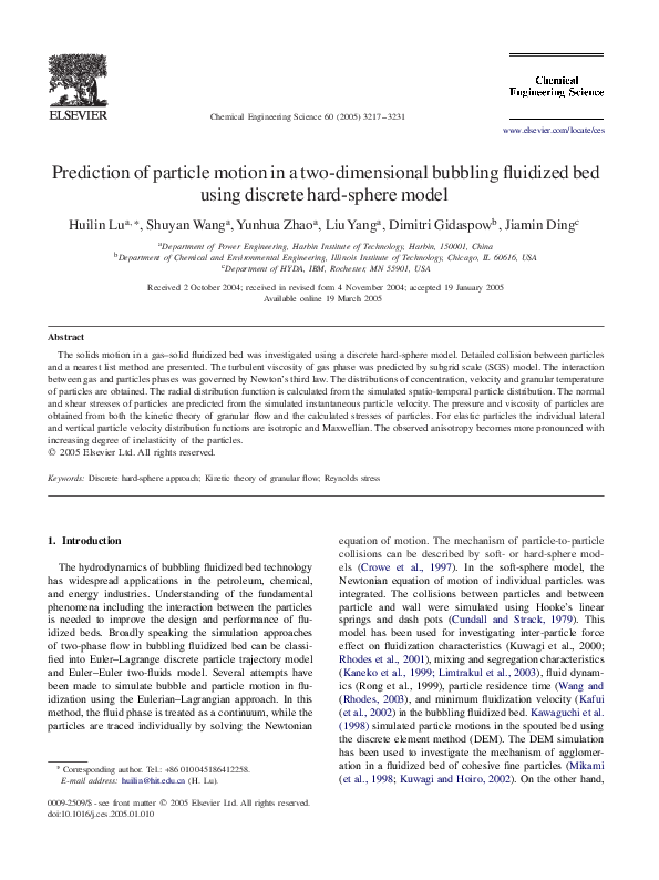 (PDF) Prediction of particle motion in a two-dimensional bubbling fluidized bed using discrete ...