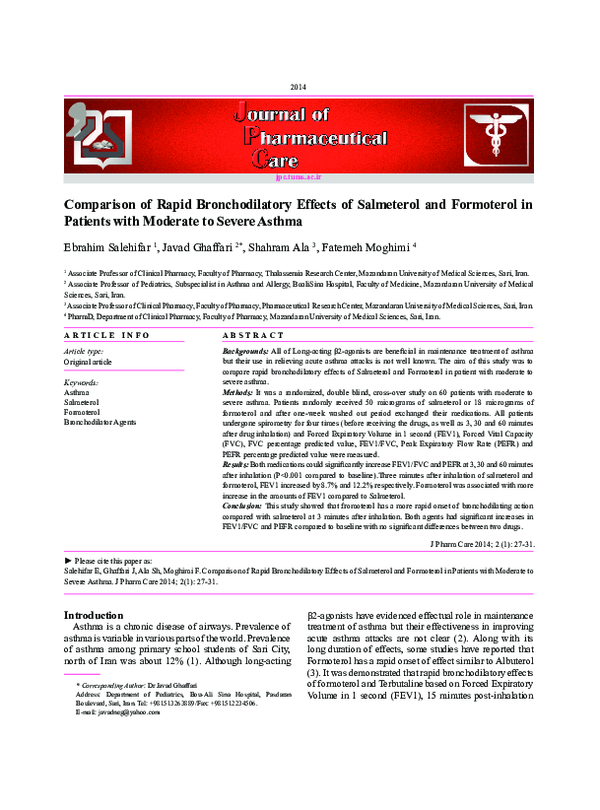 (PDF) Comparison of Rapid Bronchodilatory Effects of Salmeterol and ...