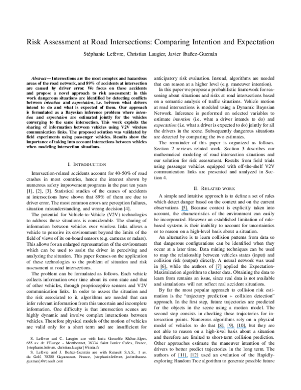 (PDF) Risk assessment at road intersections: Comparing intention and expectation