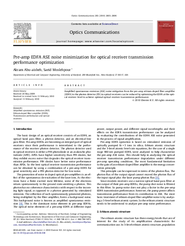(PDF) Pre-amp EDFA ASE noise minimization for optical receiver ...
