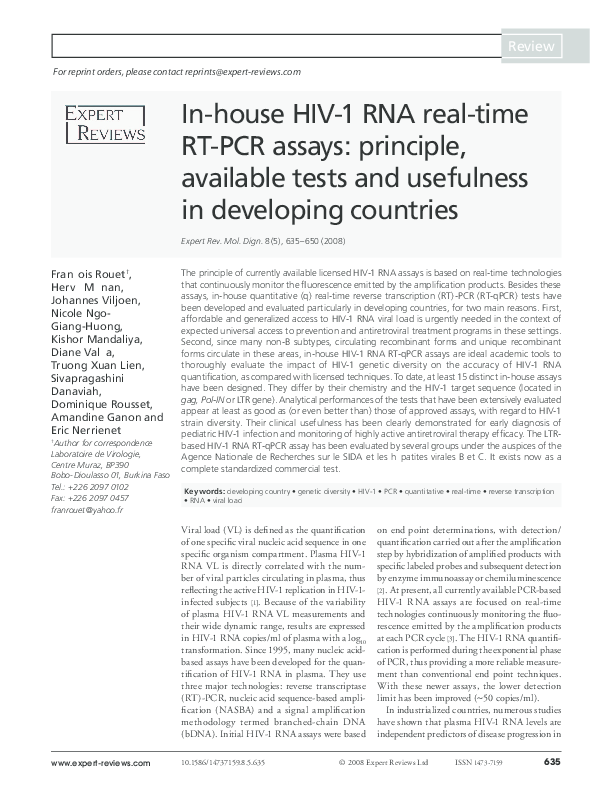 (PDF) In-house HIV-1 RNA real-time RT-PCR assays: principle, available ...