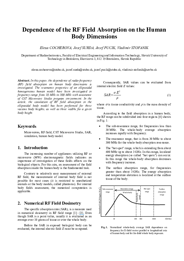 (PDF) Dependence of the RF field absorption on the human body dimensions