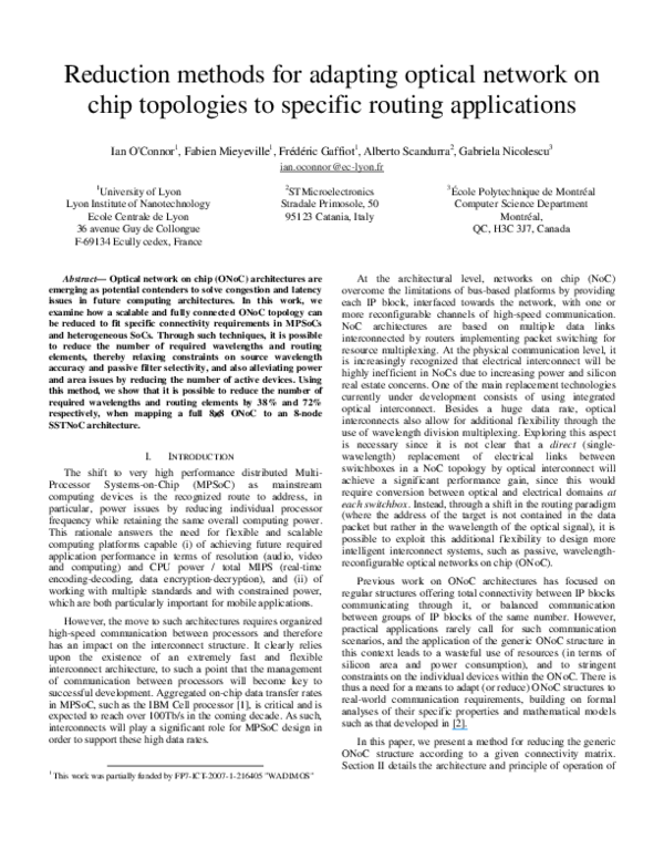 (PDF) Reduction methods for adapting optical network on chip topologies to 3D architectures