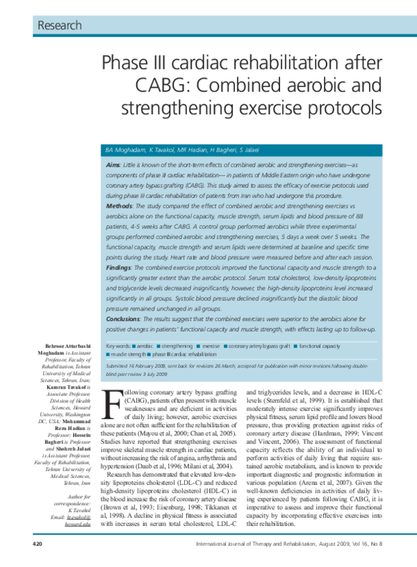 (PDF) Phase III cardiac rehabilitation after CABG: Combined aerobic and ...