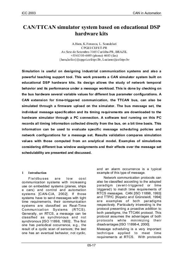 (PDF) CAN/TTCAN simulator system based on educational DSP hardware kits