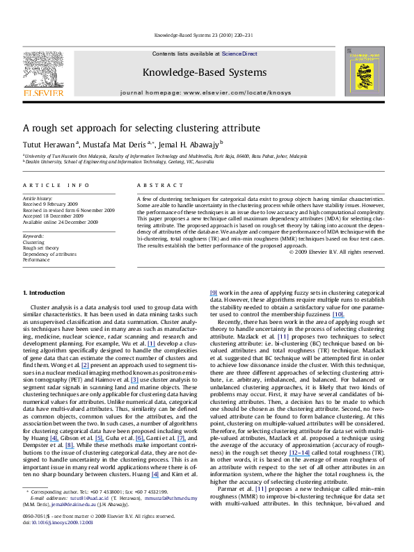 (PDF) A rough set approach for selecting clustering attribute