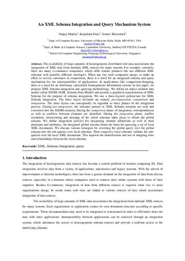 (PDF) An XML Schema integration and query mechanism system