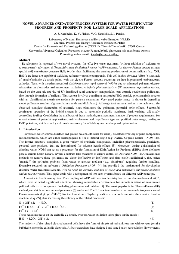 (PDF) NOVEL ADVANCED OXIDATION PROCESS SYSTEMS FOR WATER PURIFICATION ...