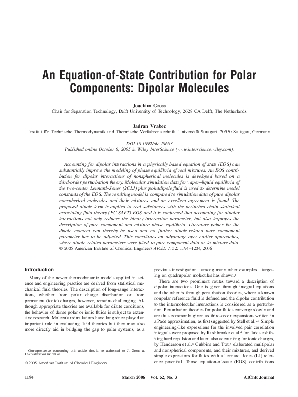 (PDF) An equation-of-state contribution for polar components ...