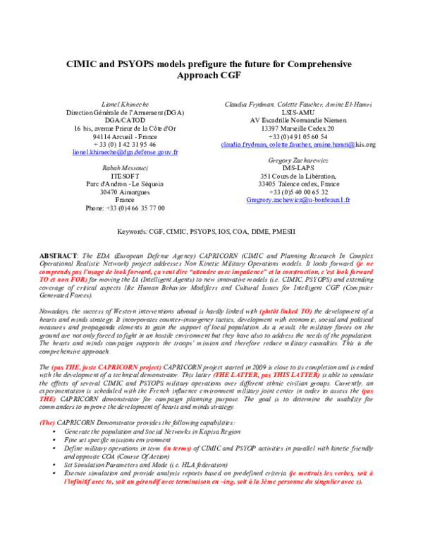 (PDF) CIMIC and PSYOPS Models Prefigure the Future for Comprehensive ...