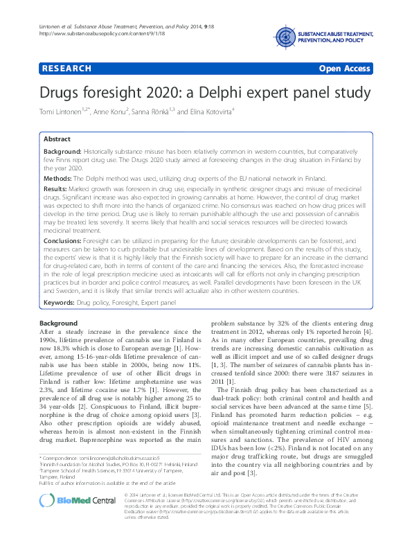 (PDF) Drugs foresight 2020: a Delphi expert panel study
