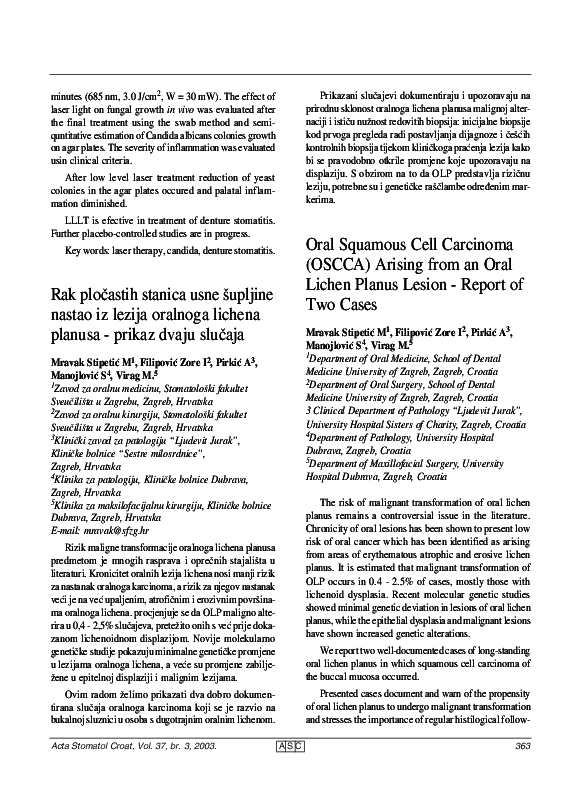 (PDF) Rak pločastih stanica usne šupljine nastao iz lezija oralnoga ...
