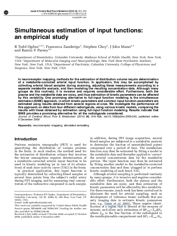 (PDF) Simultaneous estimation of input functions: an empirical study