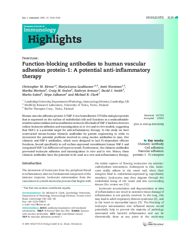(PDF) Anti-inflammatory Potential of Chimeric Anti-VAP-1 Antibodies