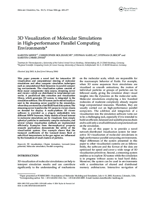 (PDF) 3D Visualization of Molecular Simulations in High-performance Parallel Computing Environments