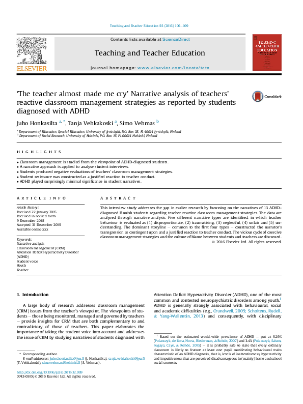 (PDF) ‘The teacher almost made me cry’ - Narrative analysis of teachers ...