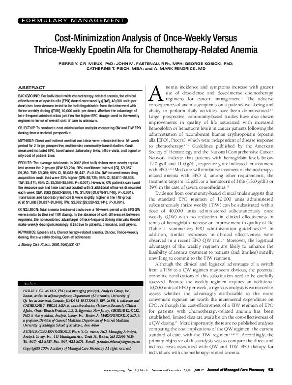 (PDF) Cost-minimization analysis of once-weekly versus thrice-weekly ...