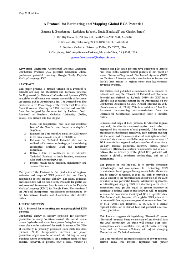 (PDF) A Protocol for Estimating and Mapping Global EGS Potential ...