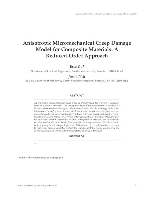(PDF) Anisotropic Micromechanical Creep Damage Model for Composite Materials: A Reduced-Order ...