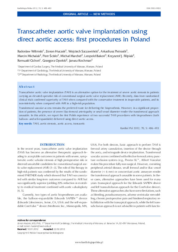 (PDF) Transcatheter aortic valve implantation using transfemoral ...
