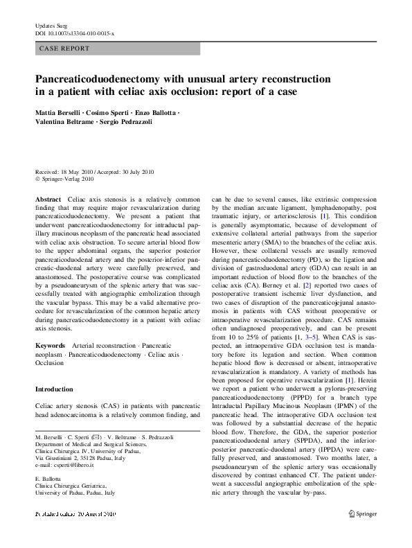 (PDF) Pancreaticoduodenectomy with unusual artery reconstruction in a ...