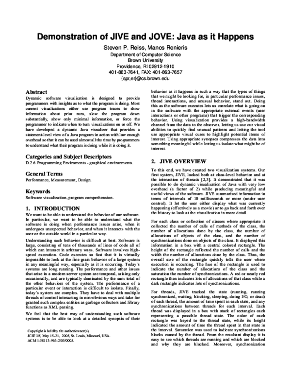 (PDF) Demonstration of JIVE and JOVE: Java as it happens | Steven Reiss ...