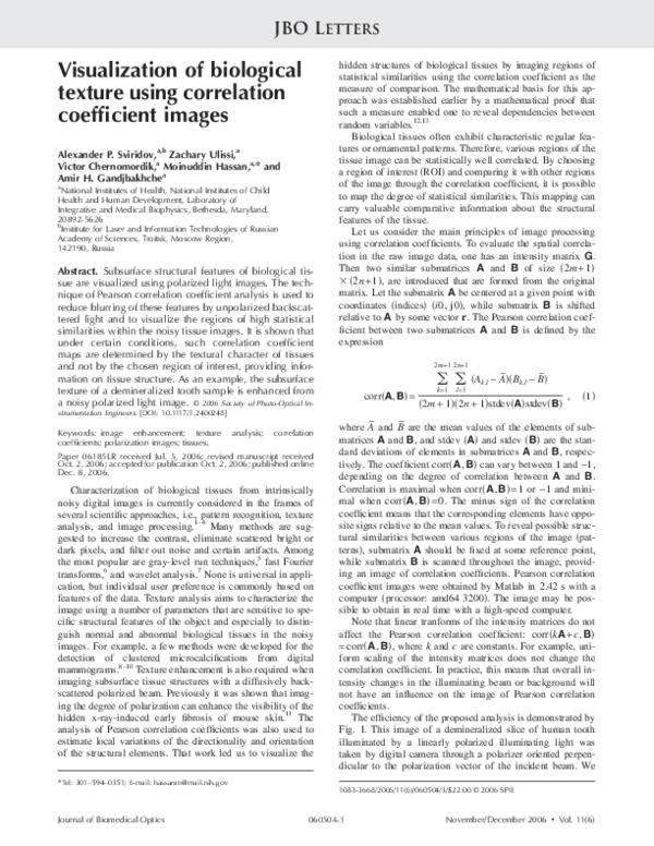 Pdf Visualization Of Biological Texture Using Correlation Coefficient
