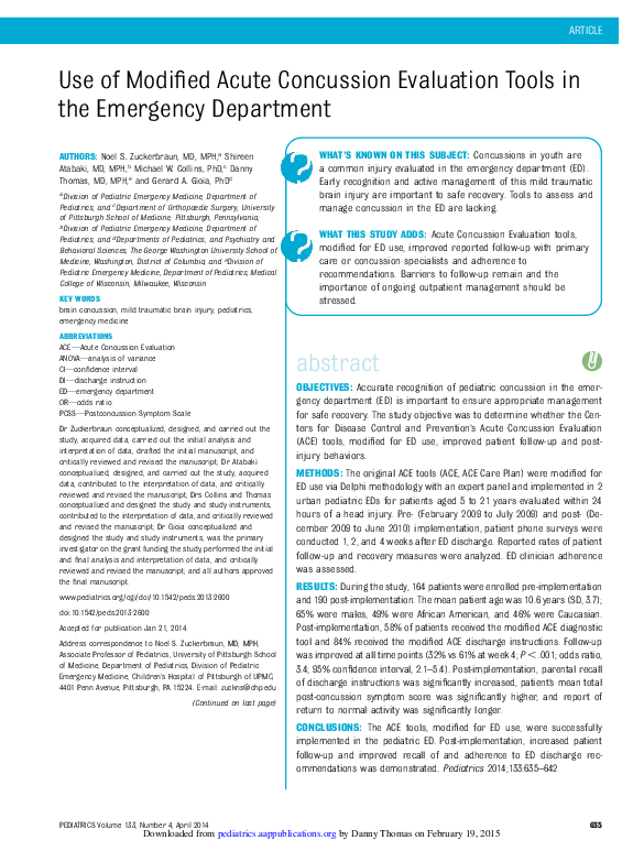 (PDF) Use of Modified Acute Concussion Evaluation Tools in the ...