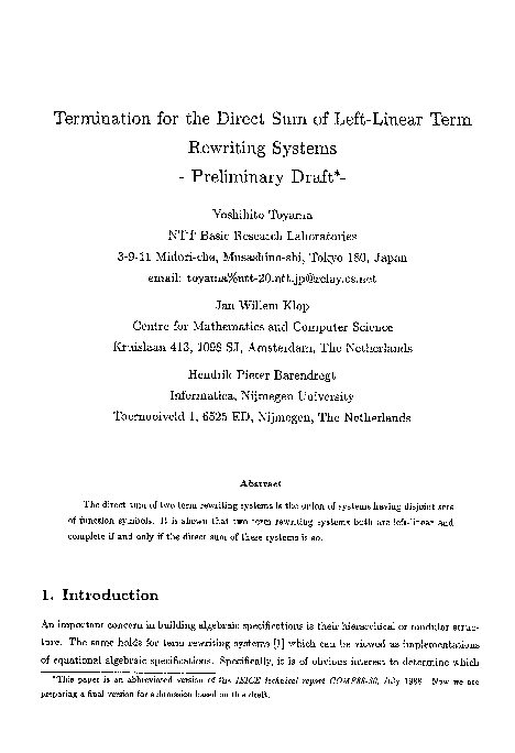 Pdf Termination For The Direct Sum Of Left Linear Term Rewriting Systems