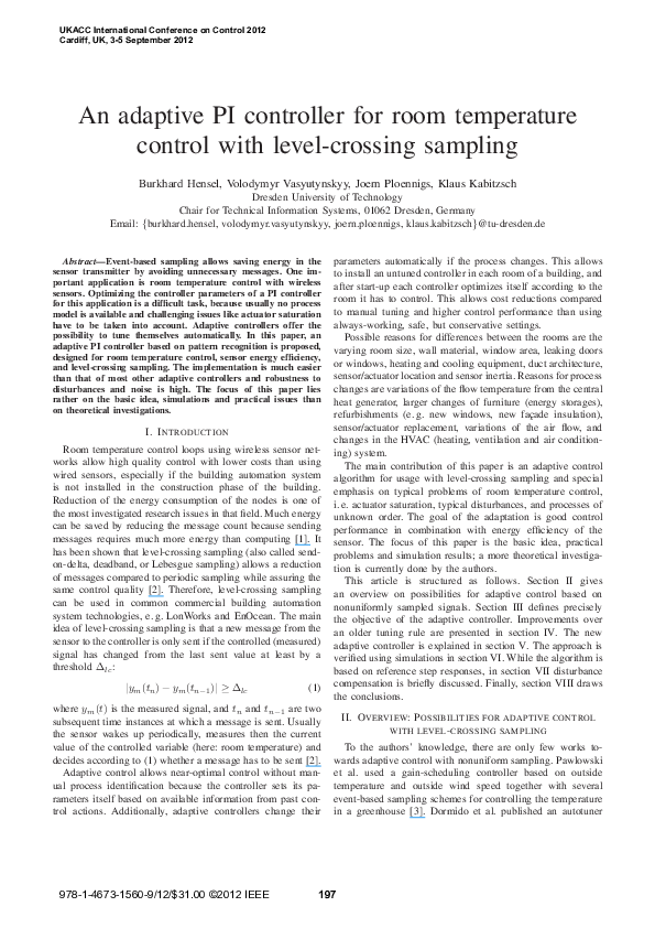 (PDF) An adaptive PI controller for room temperature control with level-crossing sampling
