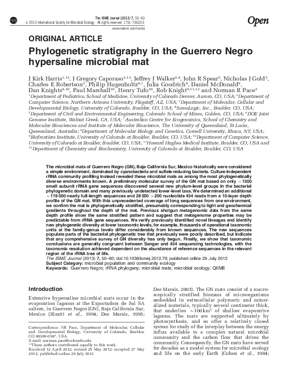 (PDF) Phylogenetic stratigraphy in the Guerrero Negro hypersaline microbial mat