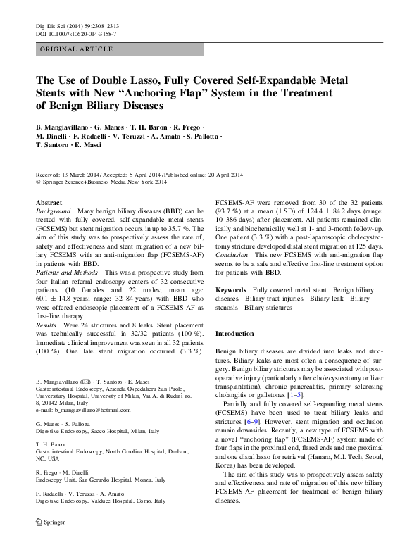 (PDF) The Use of Double Lasso, Fully Covered Self-Expandable Metal ...