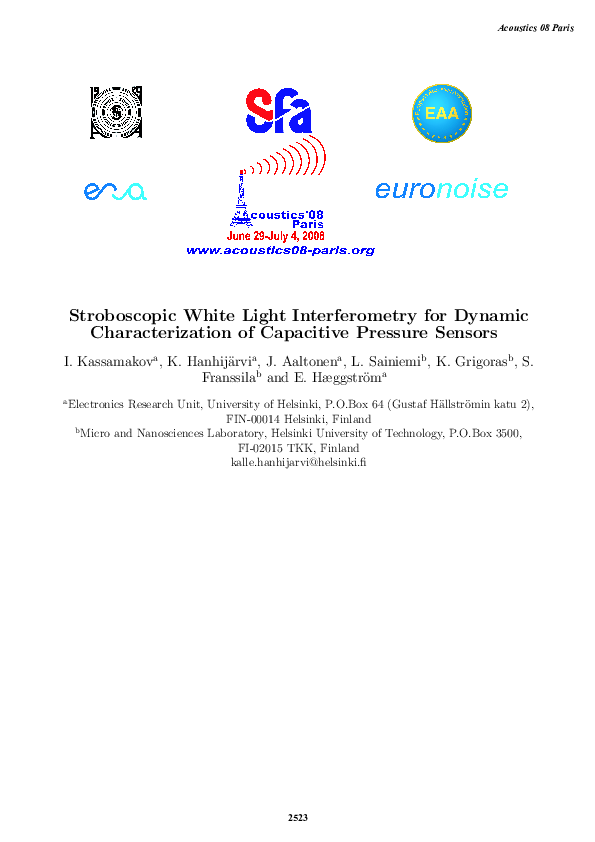 (PDF) Stroboscopic White Light Interferometry for Dynamic Characterization of Capacitive ...