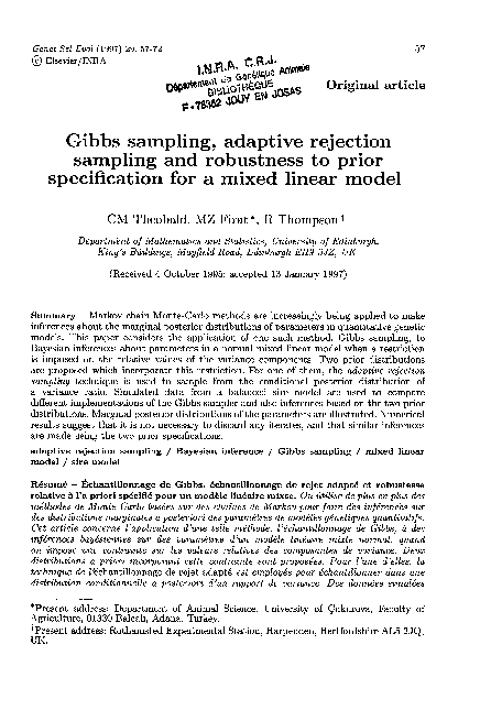 Pdf Gibbs Sampling Adaptive Rejection Sampling And Robustness To Prior Specification For A