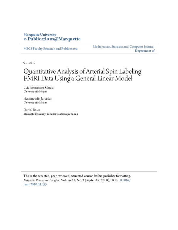 (PDF) Improved Perfusion Quantification in ASL fMRI via GLM
