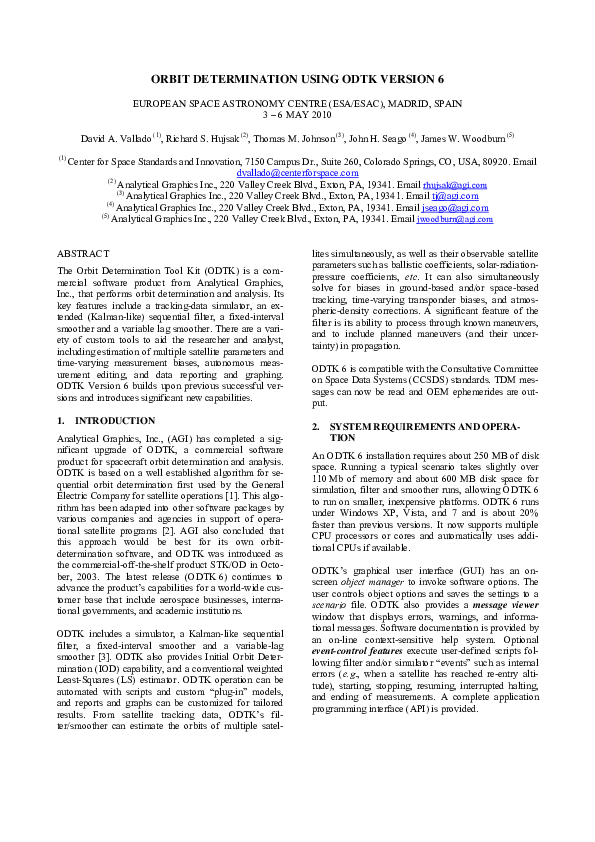Pdf Orbit Determination Using Odtk Version 6