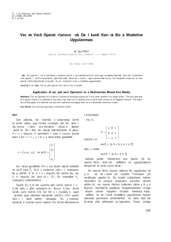 (PDF) Application of vec and vech Operators to a Multivariate Mixed ...