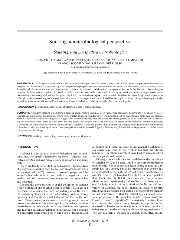 (PDF) Stalking: a neurobiological perspective