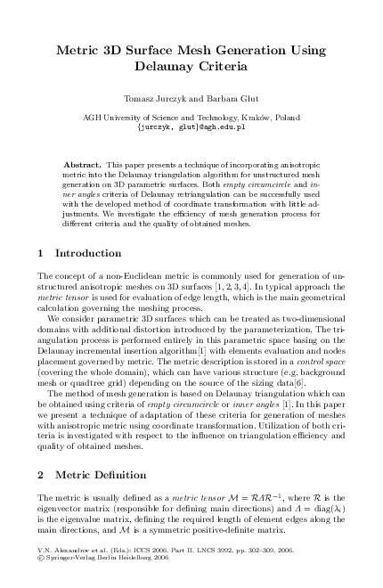 (PDF) Metric 3D Surface Mesh Generation Using Delaunay Criteria