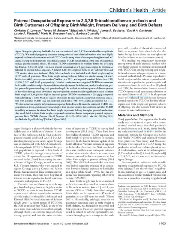 (PDF) Paternal Occupational Exposure to 2,3,7,8-Tetrachlorodibenzo-p ...