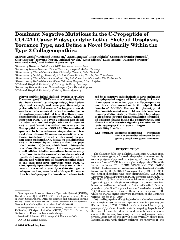 (PDF) Dominant negative mutations in the C-propeptide of COL2A1 cause ...
