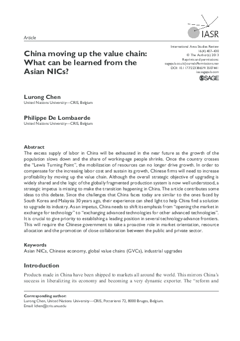 (PDF) China Moving Up the Value Chain: What Can Be Learned from the ...