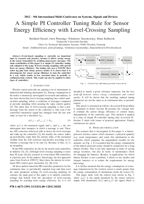 Pdf A Simple Pi Controller Tuning Rule For Sensor Energy Efficiency