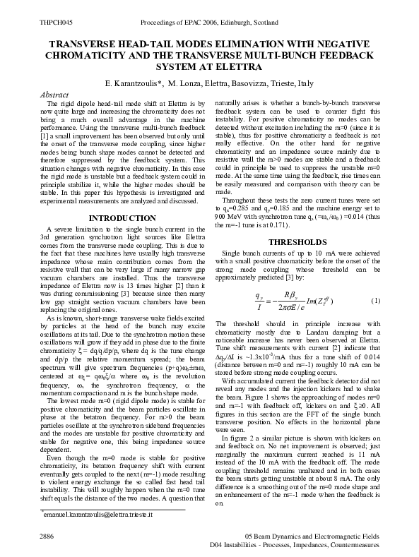 (PDF) TRANSVERSE HEAD-TAIL MODES ELIMINATION WITH NEGATIVE CHROMATICITY ...