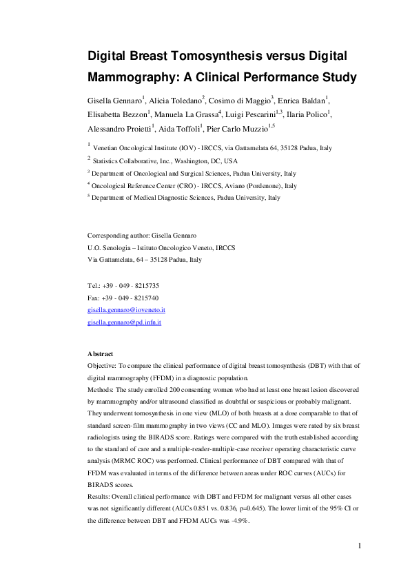 (PDF) Digital breast tomosynthesis versus digital mammography: a clinical performance study ...