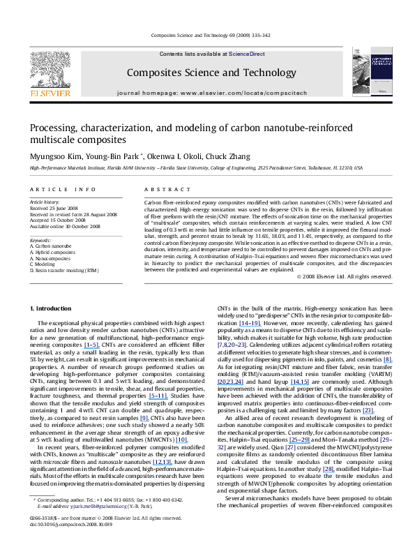 Pdf Processing Characterization And Modeling Of Carbon Nanotube Reinforced Multiscale Composites