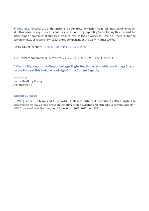 Pdf A Class Of High Input Low Output Voltage Single Step Converters