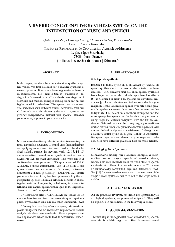 (PDF) A hybrid concatenative synthesis system on the intersection of music and speech