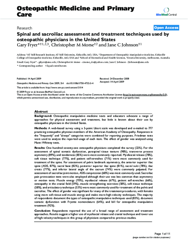 (PDF) Spinal and sacroiliac assessment and treatment techniques used by ...